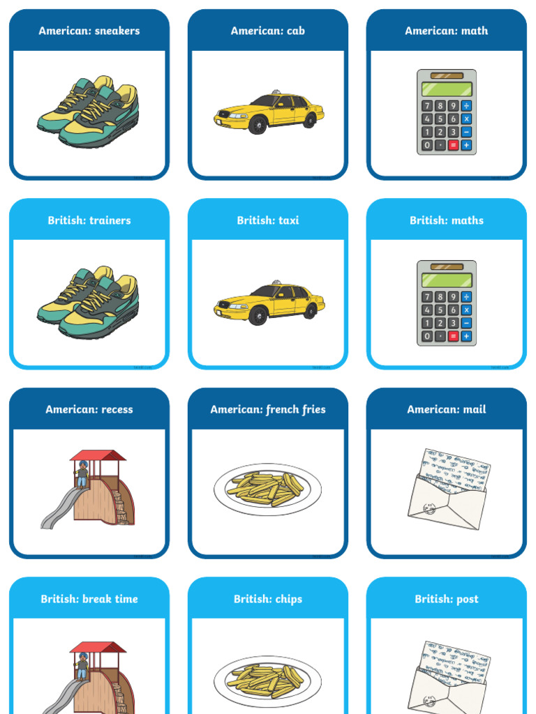 T TP 3081 American Vs British English Matching Cards - Ver - 2 | PDF ...