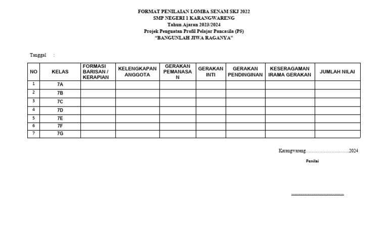 FORMAT PENILAIAN SENAM SKJ 2022 THN Ajaran 2023-2024 NEW | PDF