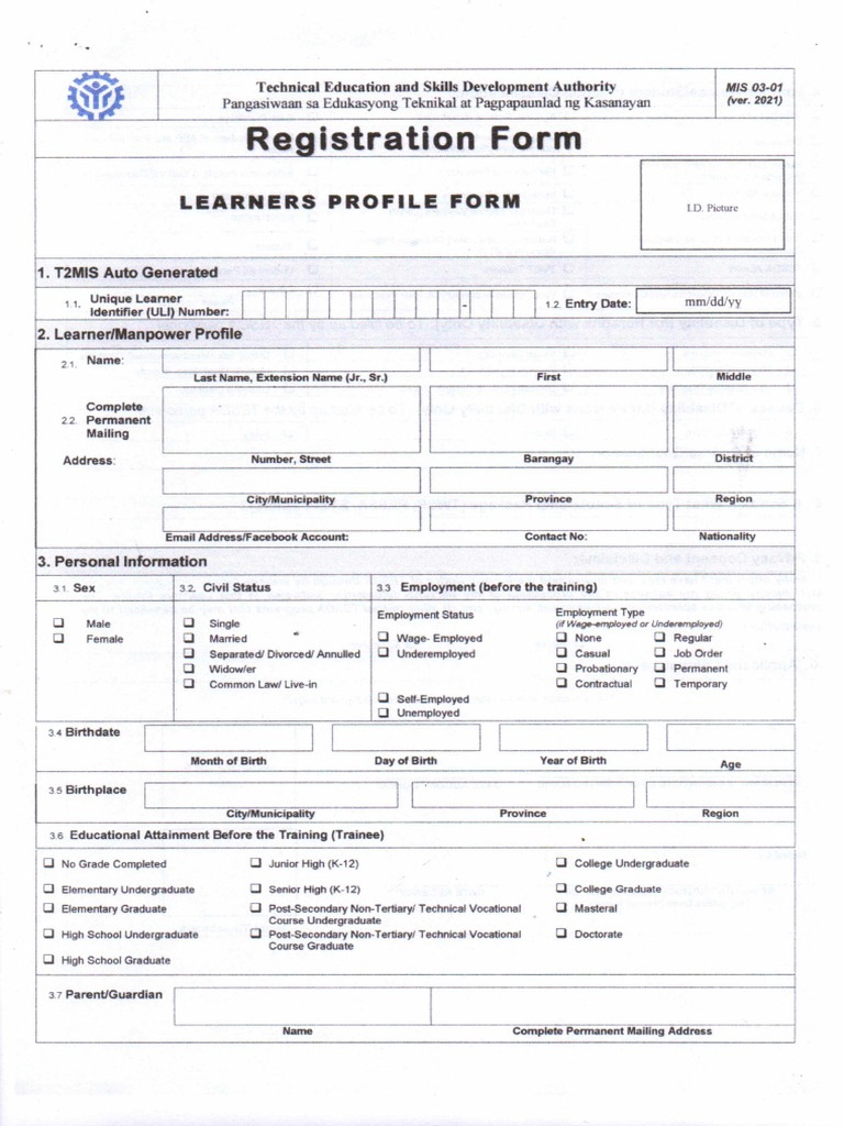 TESDA Form | PDF