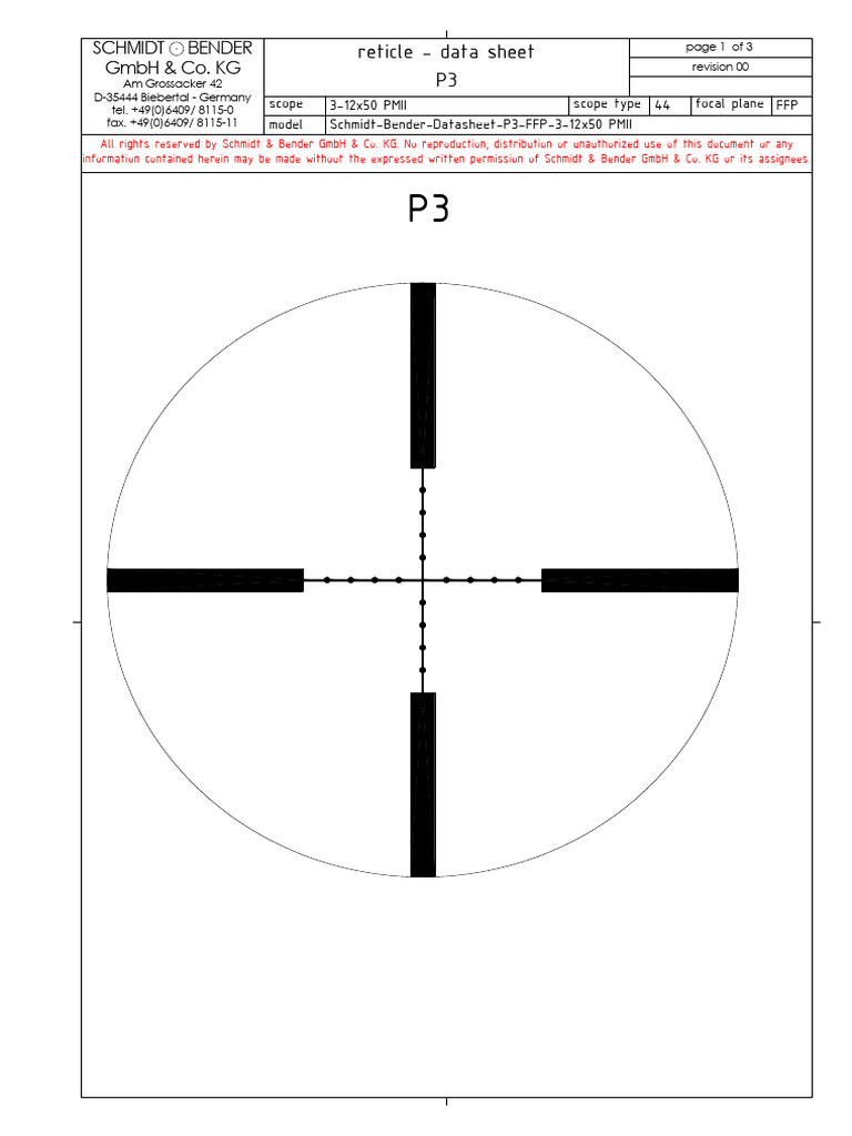 Schmidt Bender Datasheet P3 FFP 3 12x50 PMII | PDF | Telescopic Sight ...