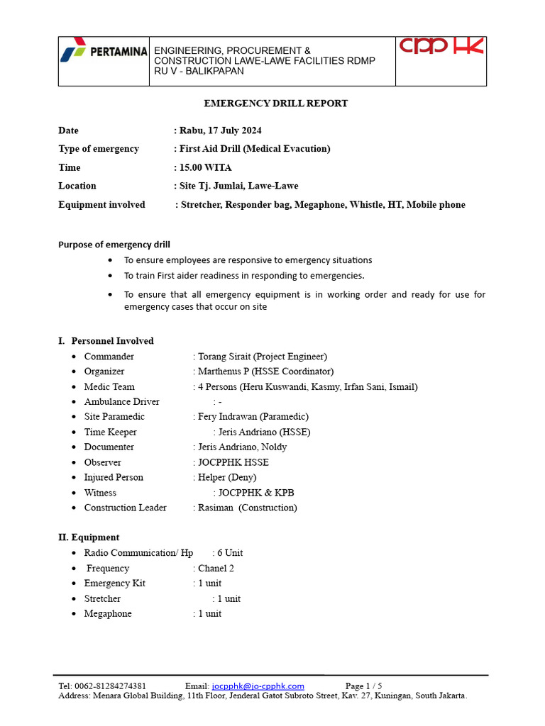 Skenario EMERGENCY DRILL First Aid (Medevac) - Eng | PDF | First Aid | Health Care