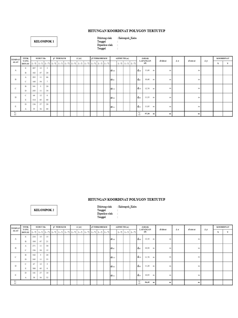 Hitungan Koordinat Polygon Tertutup: Kelompok 1 | PDF