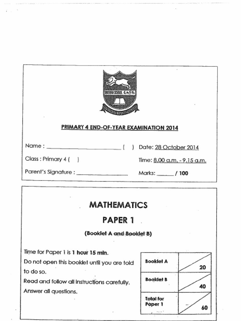 P4 Maths SA2 2014 Tao Nan | PDF