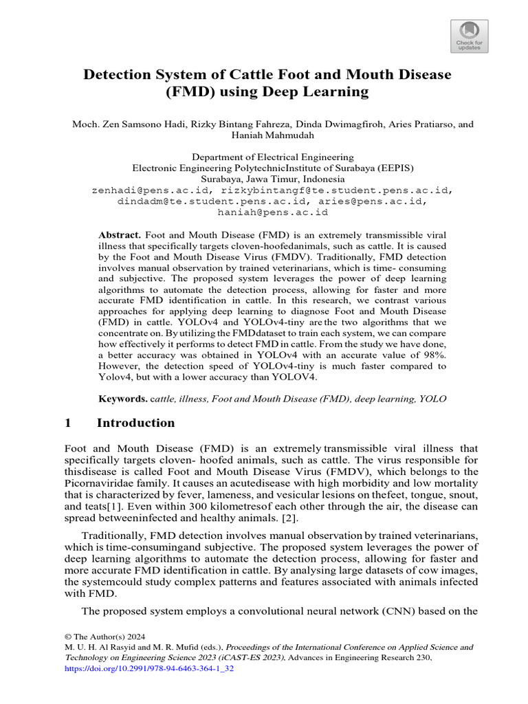 Detection System of Cattle Foot and Mouth Disease (FMD) Using Deep Learning | PDF | Accuracy And ...