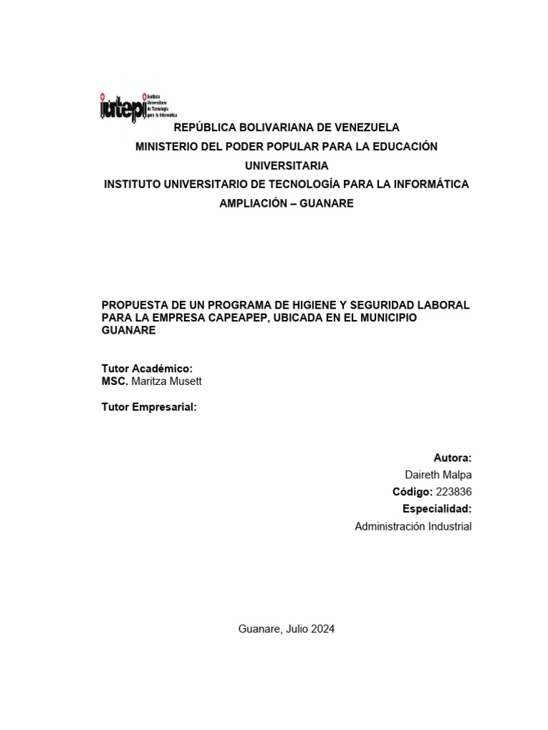Tesis Daireth - Docx 26 | PDF | Seguridad y salud ocupacional | Business