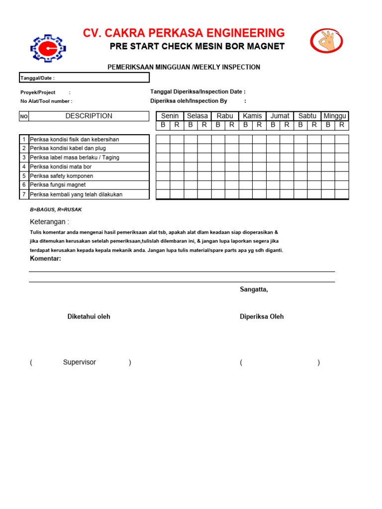 Pemeriksaan Mingguan Mata Bor Magnet | PDF