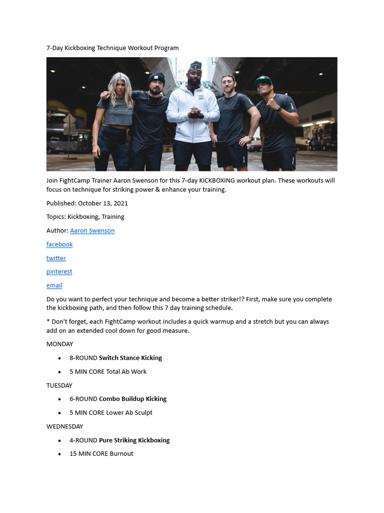 7-Day Kickboxing Technique Plan | PDF | Wellness