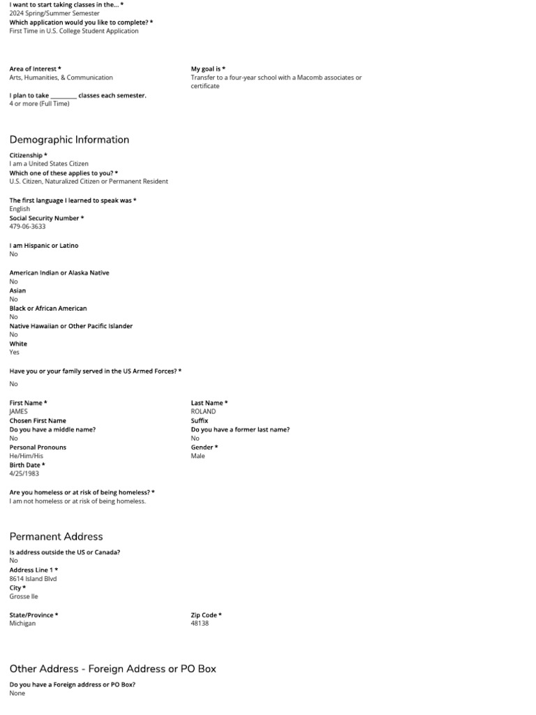 James Roland - Macomb CC - Print Application | PDF