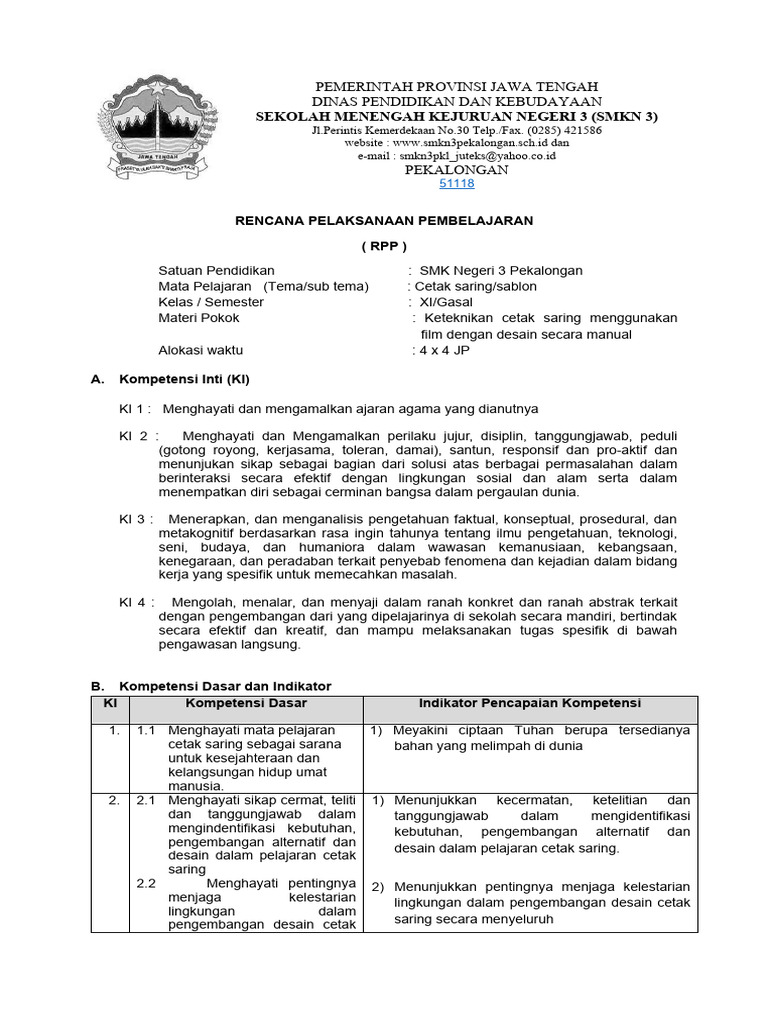 RPP Cetak Saring SMK Negeri 3 Pekalongan | PDF | Seni | Komputer