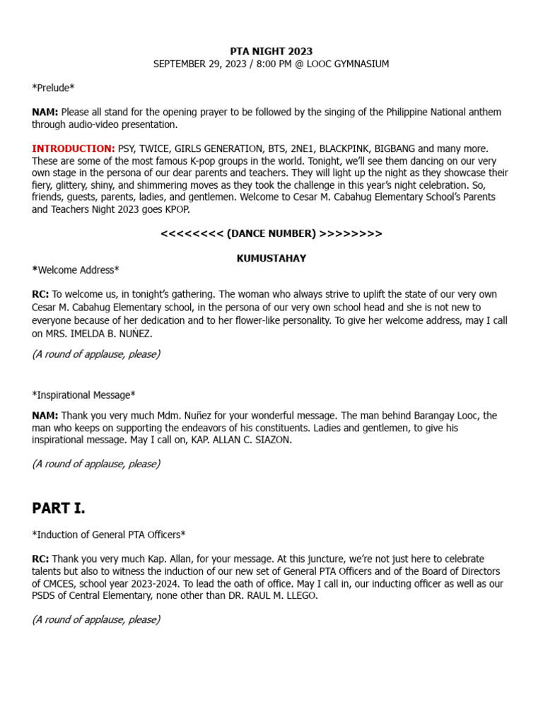 Pta - Teachers.night.2023 Script | PDF | Musicians | Pop Music