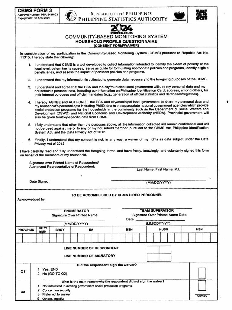 Enumerator Psa Form 3 | PDF