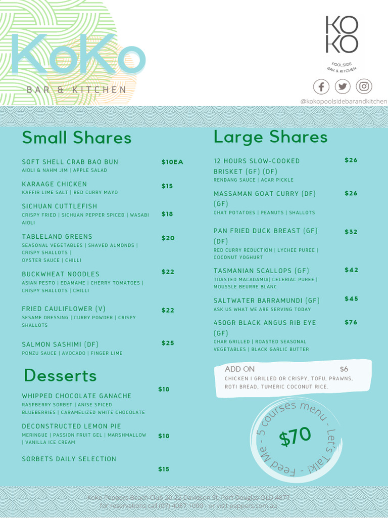 Peppers Beach Club KOKO Menu | PDF | Curry | Sauce