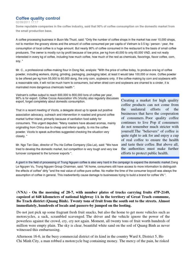 Coffee Quality Control | PDF | Coffee | Soybean