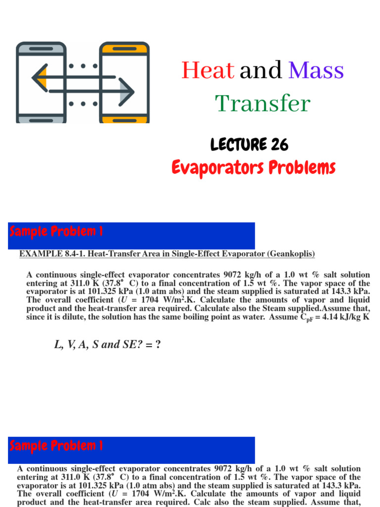 CHE133P - Lecture26 - Evaporators - Calc 2 | PDF | Heat Transfer | Steam