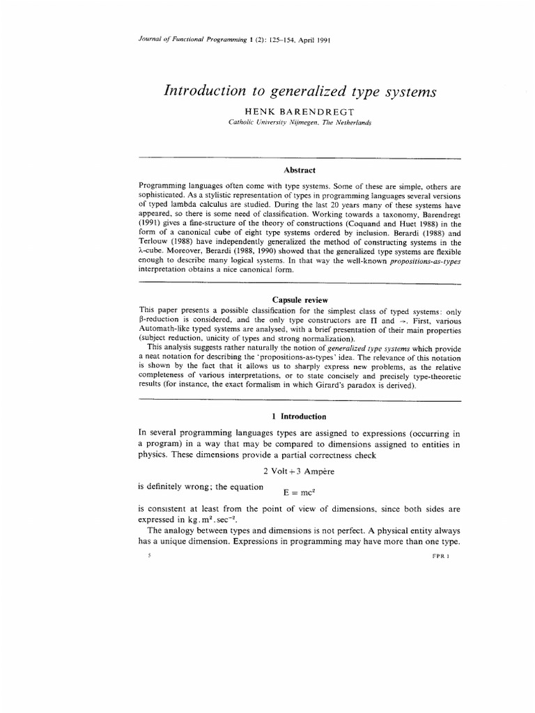 Barendregt H.P. - Introduction To Generalized Type Systems | PDF