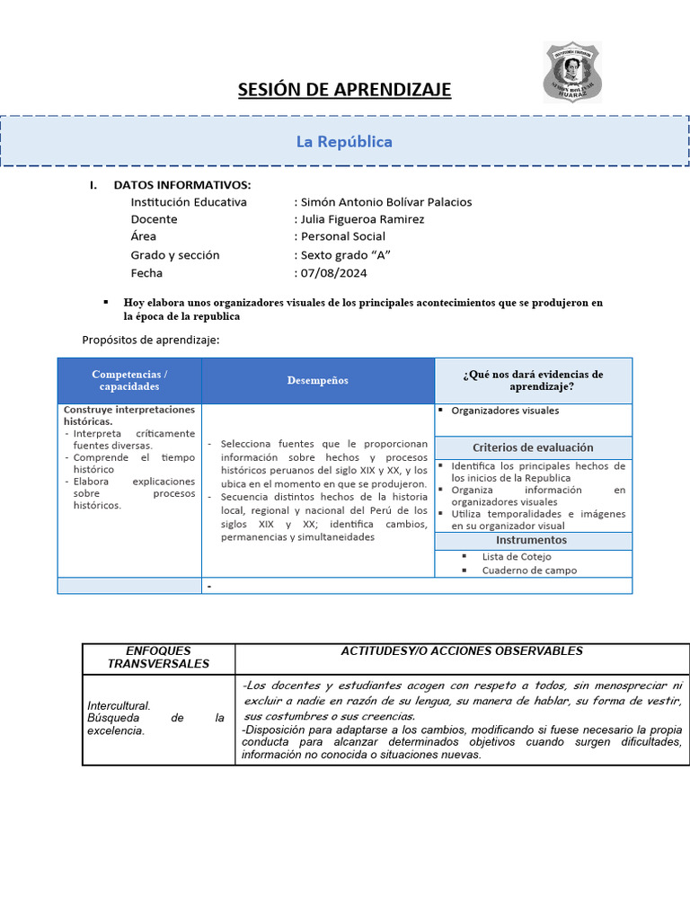 6 - EDA5 - SEM1 - S2 - PS-SESION La Republica | PDF | Aprendizaje | Perú