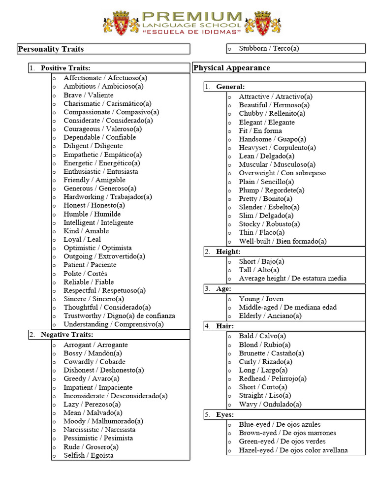 Comprehensive Personality Traits Guide | PDF | Human Development ...