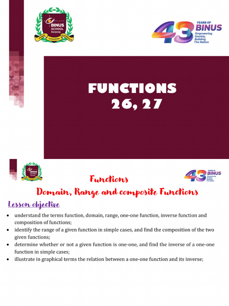 Y17 - FUNCTIONS - Domain, Range, Inverse, Composite Functions (12AS ...