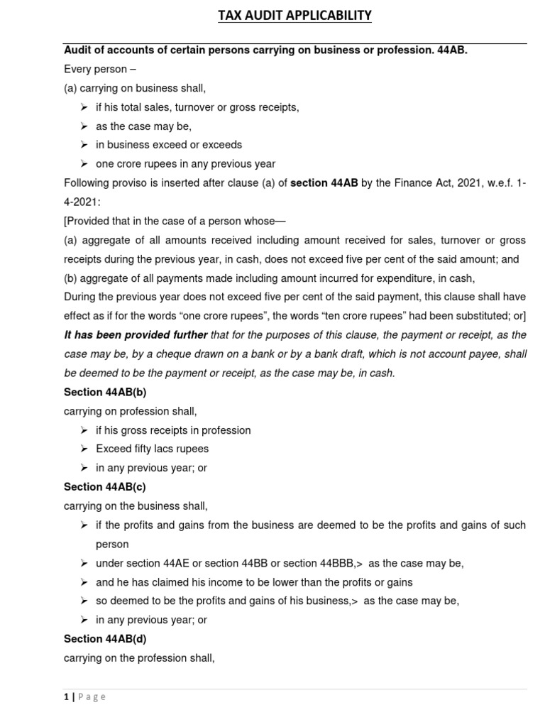 Tax Audit Applicability in 2021 | PDF | Payments | Cheque