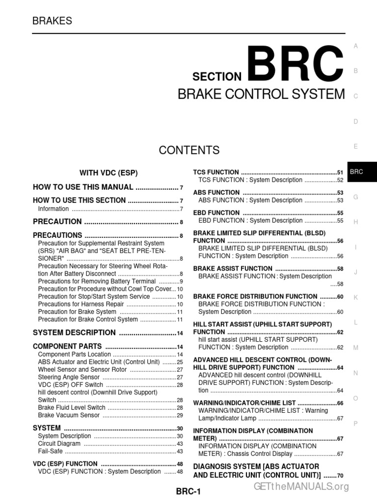 BRC Brake Control System 2014 - 2021 Nissan XTrail Service Manual | PDF | Airbag | Anti Lock ...