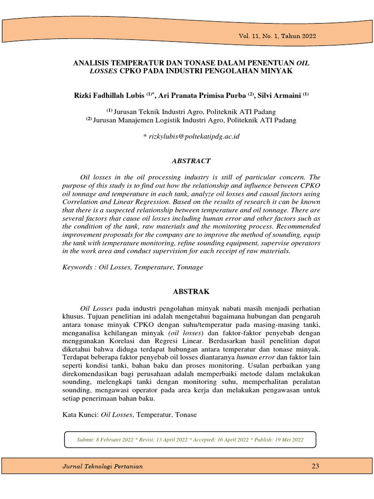 Analisis Suhu dan Tonase CPKO Minyak | PDF