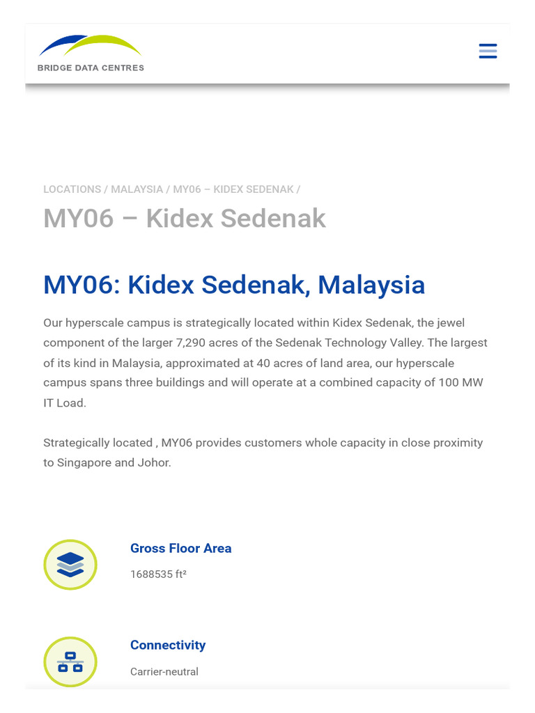 MY06 - Kidex Sedenak - Bridge Data Centres | PDF | Cyberspace | Computing