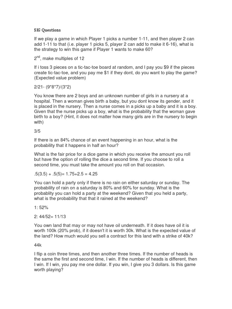 SIG Questions | PDF | Odds | Pound Sterling
