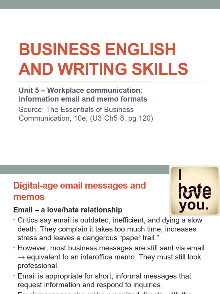 Unit 5 - Workplace Comms - Email and Memo Formats | PDF