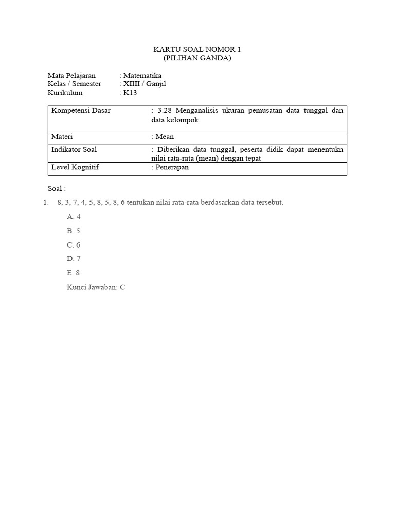 Kartu Soal Kelas Xii Ganjil 2023 | PDF