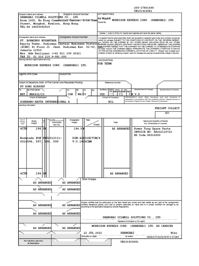 Final Hawb CN101923081 | PDF