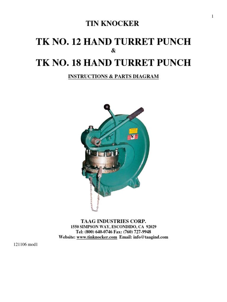 TK 18 - 12 Sta Hand Turret Manual PDF | PDF | Sheet Metal | Gun Turret