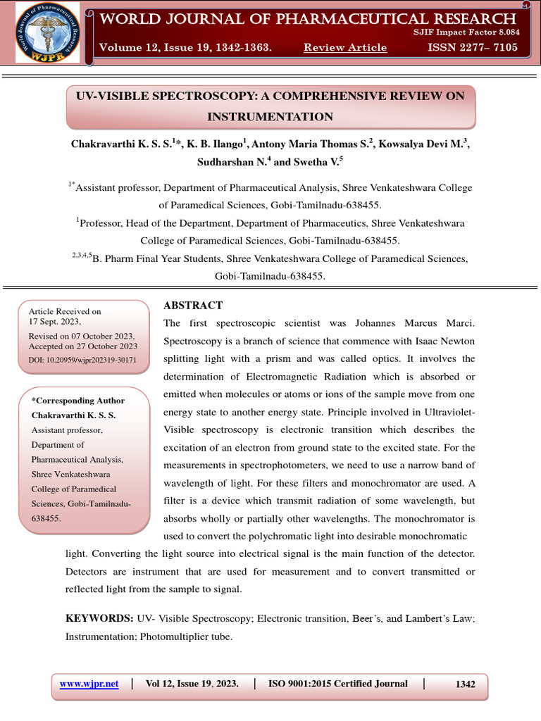 Uv-Visible Spectroscopy | PDF | Ultraviolet–Visible Spectroscopy | Absorbance