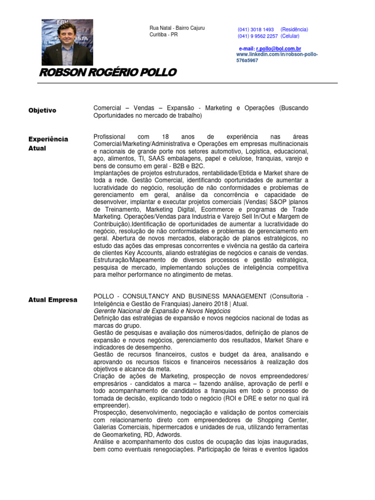 CV Robson Pollo COMERCIAL 10 - 04 - 21 | PDF | Gestão de recursos humanos | Marketing