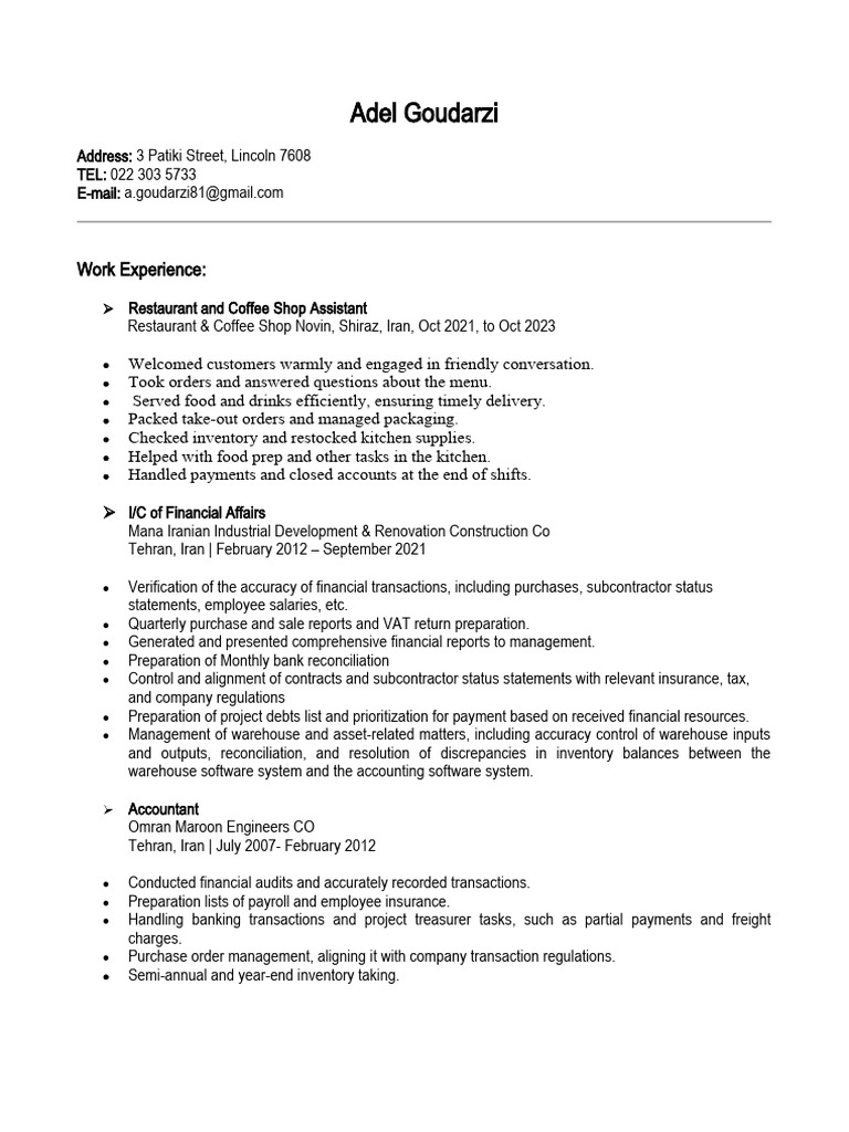 Adel Goudarzi CV | PDF | Inventory | Business