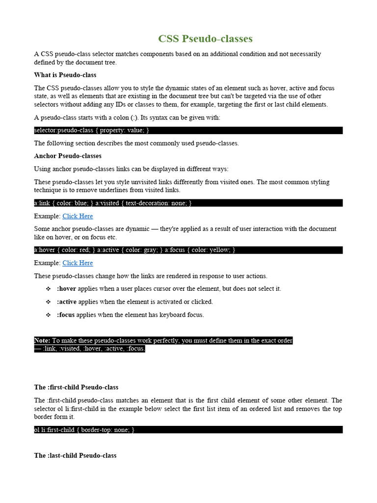 Css Pseudo Classess Pdf Software Development Computer Science 