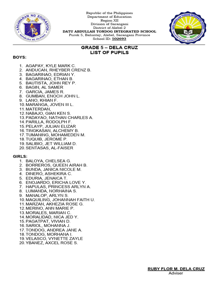 Grade 5 & 4 Pupil Lists 2025 | PDF