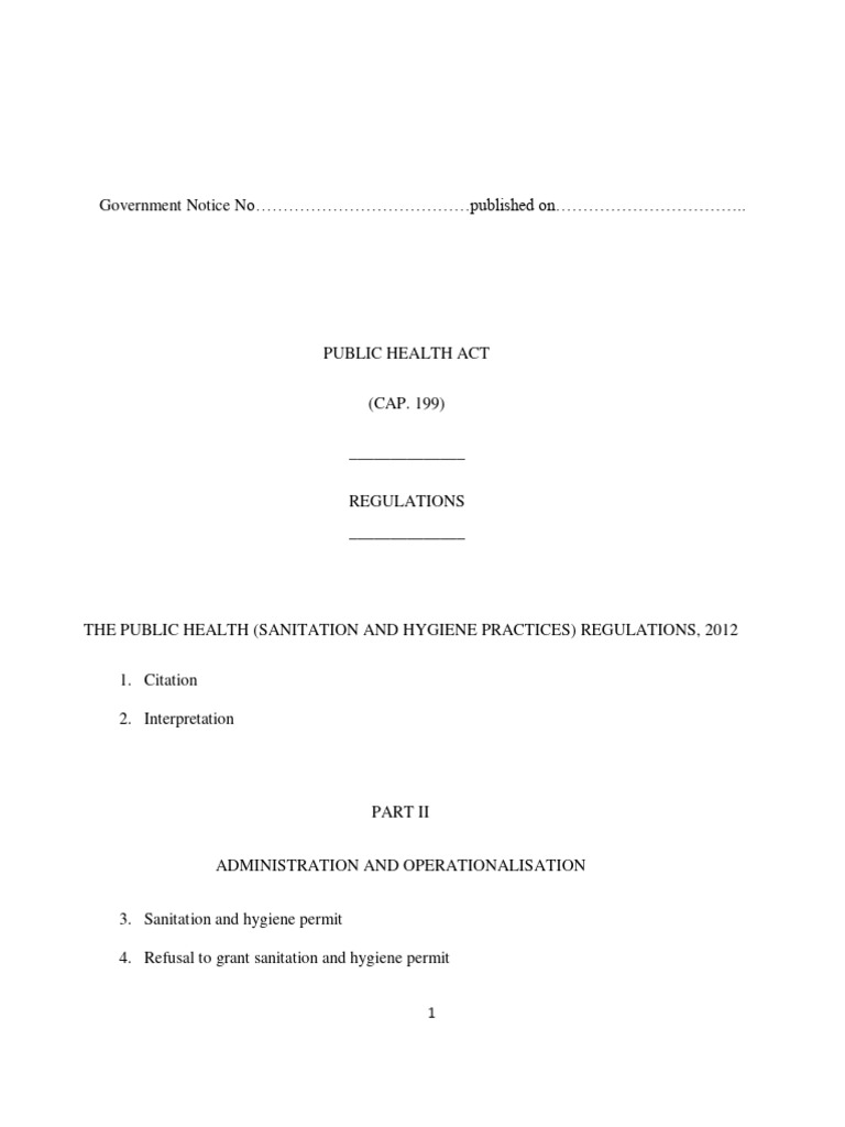 PUBLIC HEALTH (SANITATION AND HYGIENE) REGULATION Final 1 16 April ...