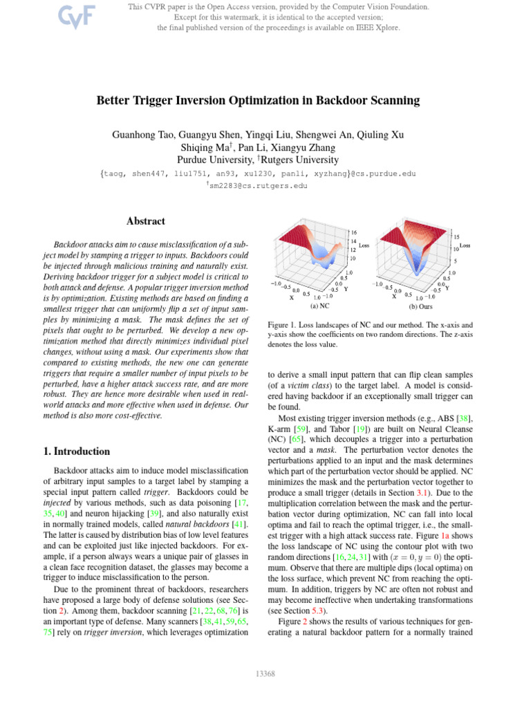 Tao Better Trigger Inversion Optimization in Backdoor Scanning CVPR 2022 Paper | PDF