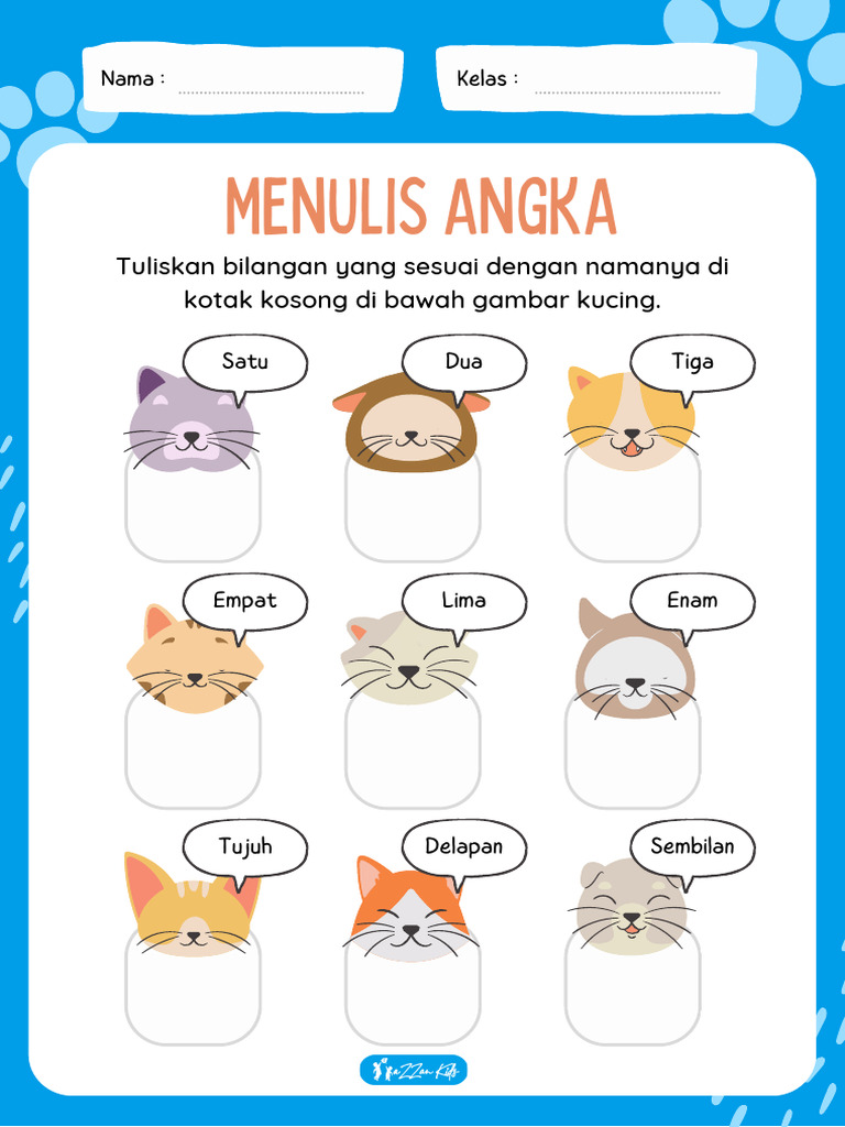 Printable Worksheet AZZan Kids Menulis Angka | PDF