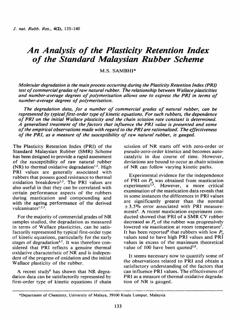 Analysis Plasticity Retention of SMR | PDF | Natural Rubber | Chemistry