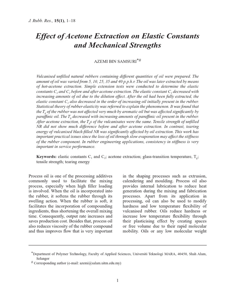 Effect of Acetone Extraction on Elastic Constant and Mechanical ... Effect of Acetone Extraction on Elastic Constant and Mechanical ...