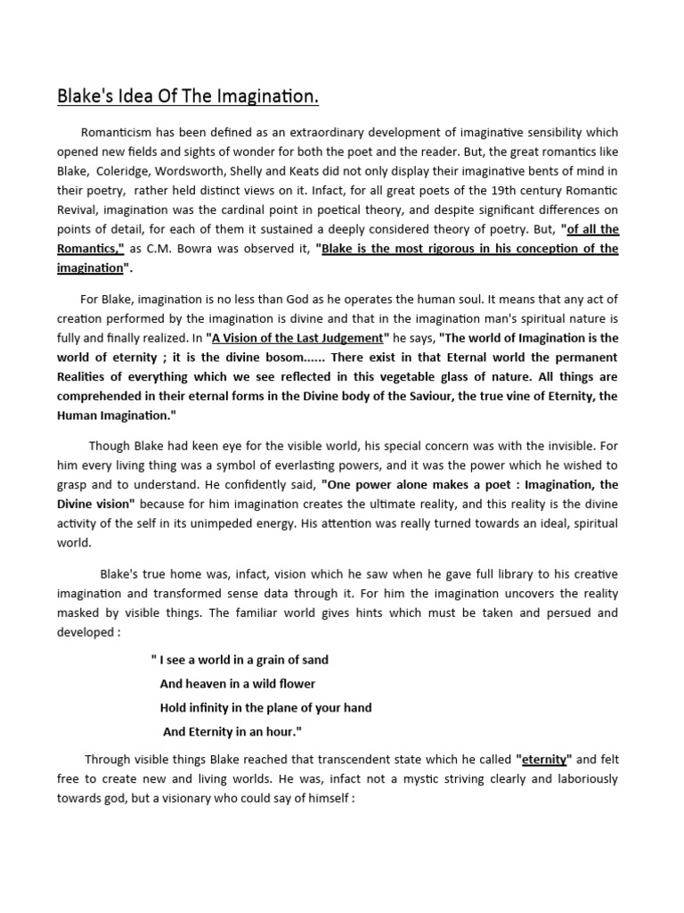 Blake's Idea of Imagination | PDF | William Blake | Romanticism
