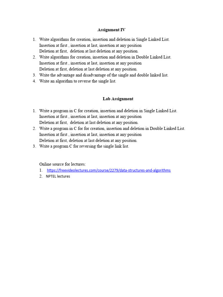 Assignment IV LinkList | PDF