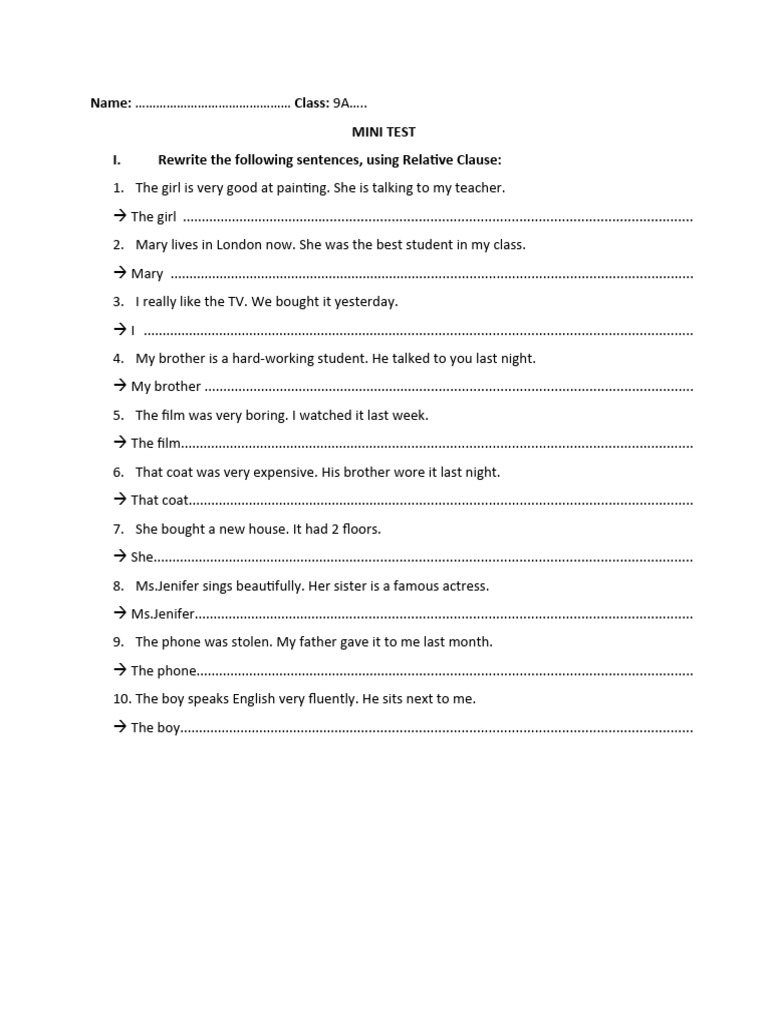 Mini Test: Relative Clauses Practice | PDF