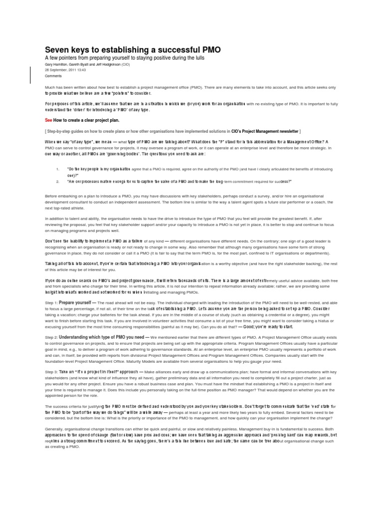 Establishing a Successful PMO Guide | PDF | Project Management | Goal