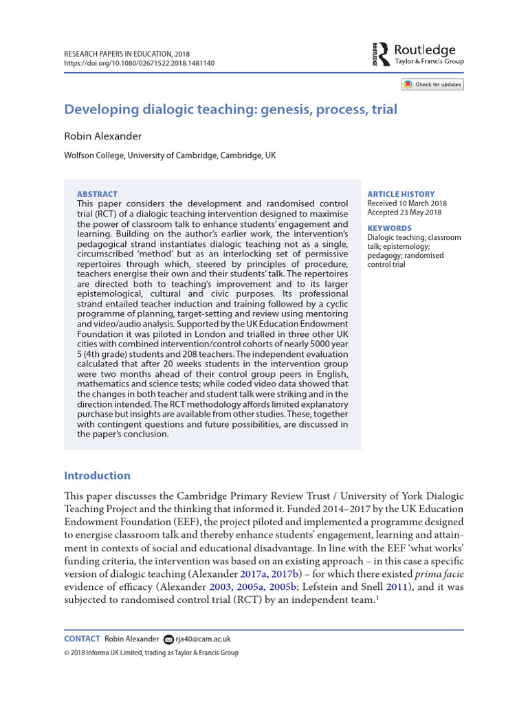 Robin Alexander - Developing Dialogic Teaching - Genesis, Process ...