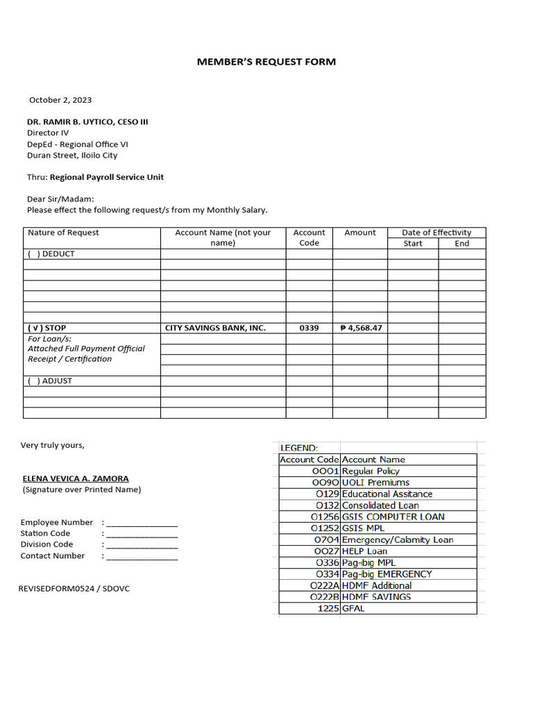 Members Request Form | PDF | Finance & Money Management
