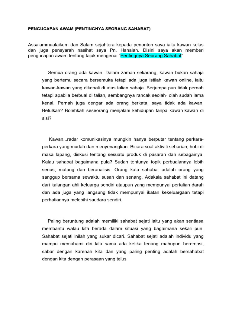Pengucapan Awam (Pentingnya Seorang Sahabat) | PDF