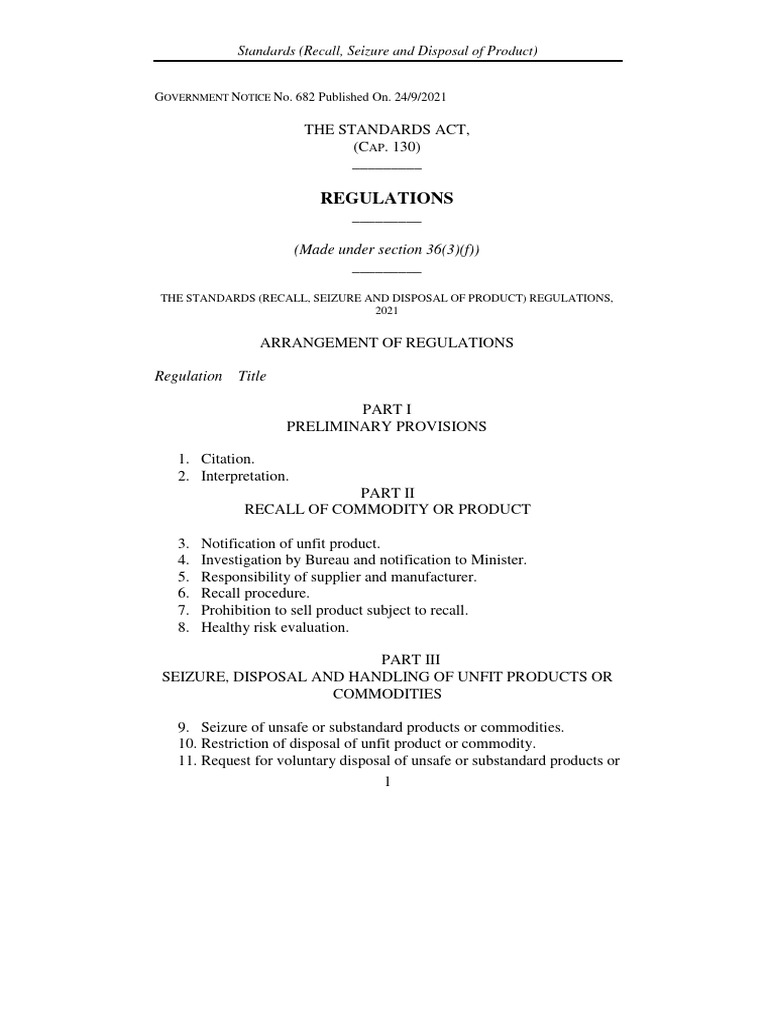 The Standards (Recall, Seizure and Disposal of Products) Regulations ...
