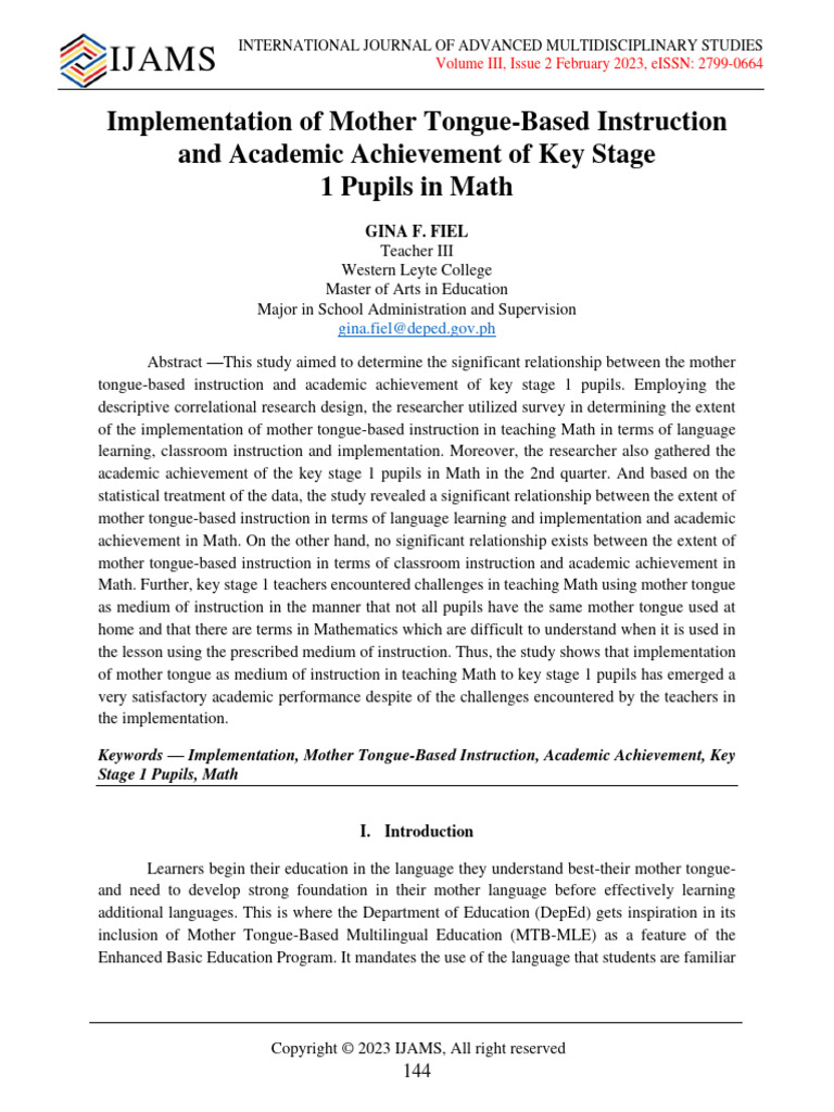 Implementation of Mtb-Mle in Enhancing Learning Experiences | PDF | Teachers | Mathematics